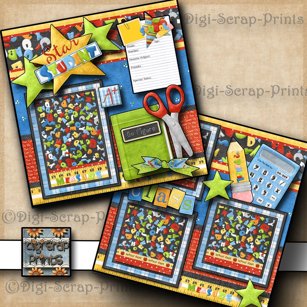 STAR STUDENT School Grade ~ 2 Printed 12X12 Pre-made Scrapbook Pages ...
