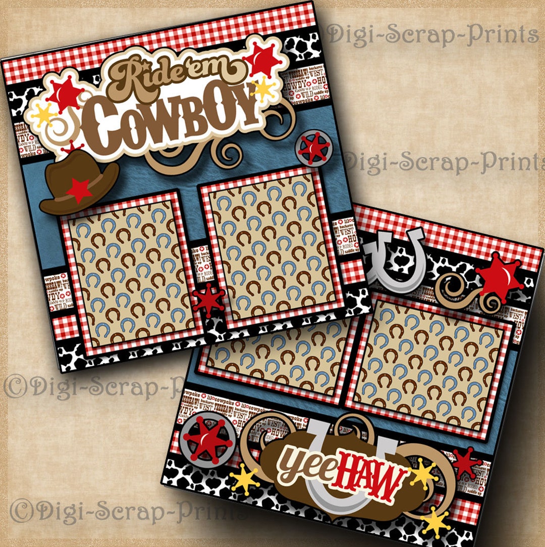 COWBOY ~ 2 Printed 12X12 Pre-made Scrapbook Pages Quick Pages ...