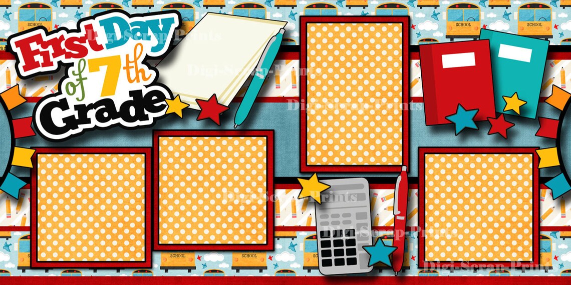 First Day of 7TH GRADE Middle School 2 Printed 12X12 Pre-made Scrapbook ...