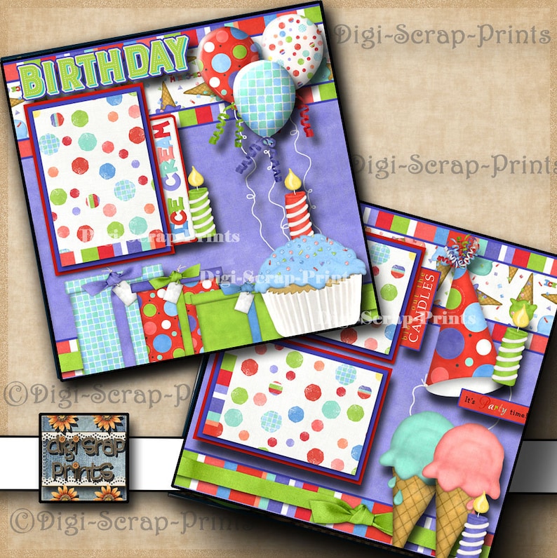 BIRTHDAY ~ 2 Printed 12X12 Pre-made Scrapbook Pages Quick EZ Pages ...