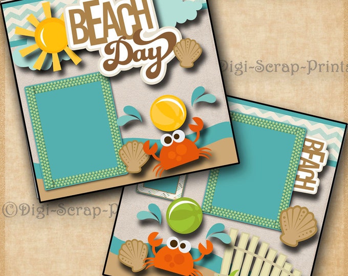 BEACH DAY Ocean Sand 2 Printed 12X12 Pre-made Scrapbook Pages Quick EZ ...