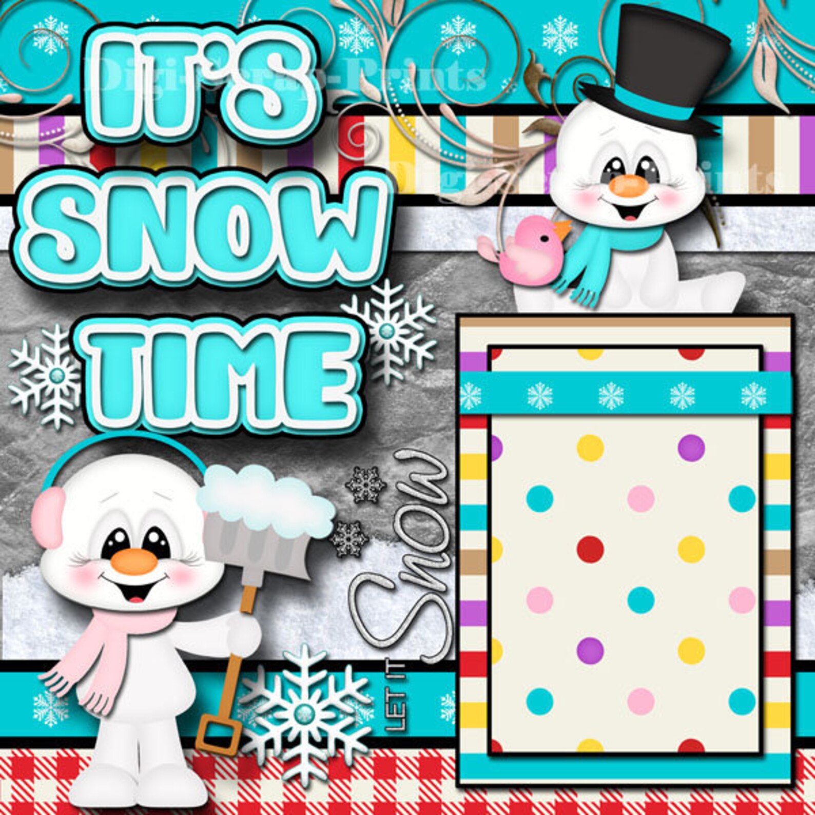 IT'S SNOW TIME ~ Winter Snow ~ 2 Printed 12X12 Pre-made Scrapbook Pages ...