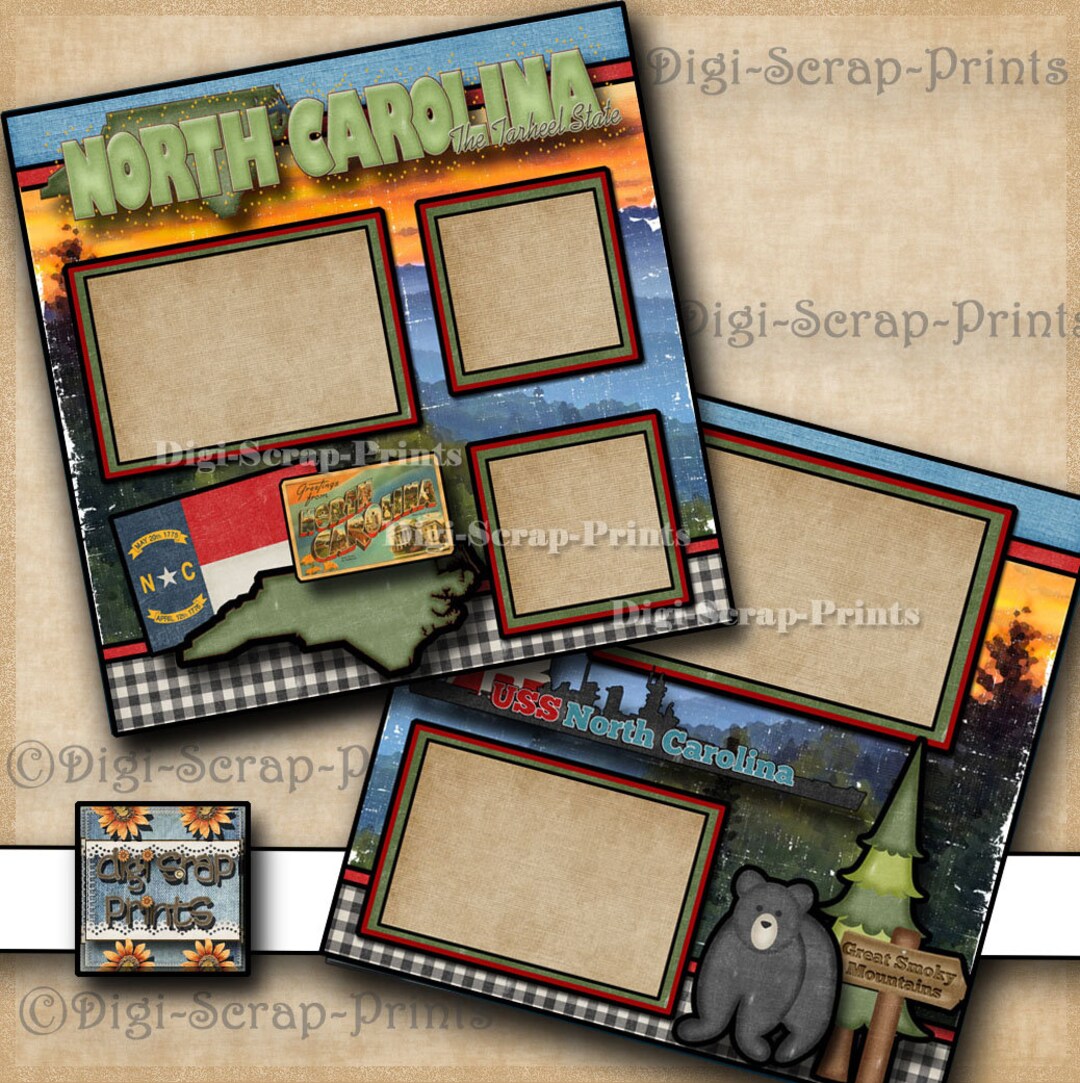 NORTH CAROLINA Vacation 2 Printed 12X12 Pre-made Scrapbook Pages Quick ...