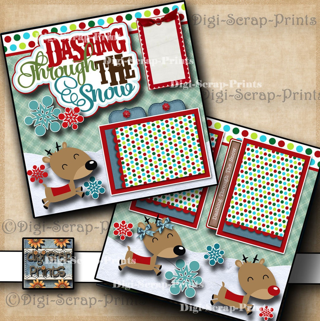 CHRISTMAS Dashing Through the Snow ~ 2 Printed 12X12 Pre-made Scrapbook ...