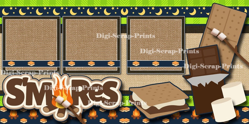 SMORES ~ Camping ~ 2 Printed 12X12 Pre-made Scrapbook Pages Quick EZ ...