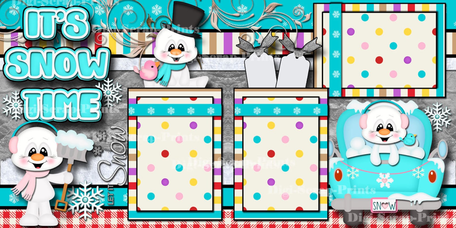 IT'S SNOW TIME Winter Snow 2 Printed 12X12 Pre-made Scrapbook Pages ...