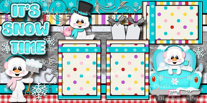 IT'S SNOW TIME Winter Snow 2 Printed 12X12 Pre-made Scrapbook Pages ...