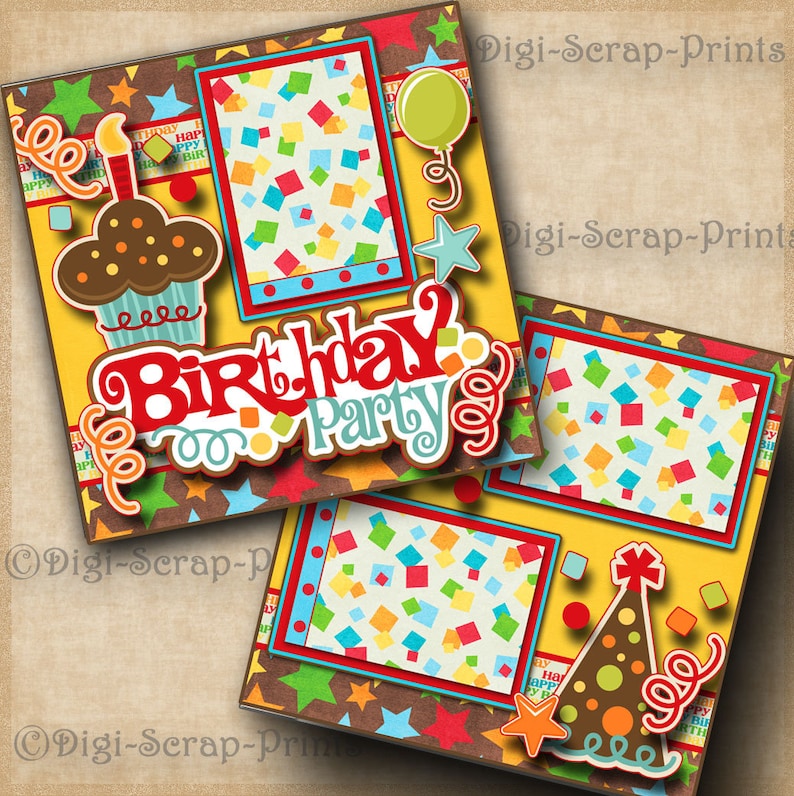 BIRTHDAY PARTY ~ 2 Printed 12X12 Pre-made Scrapbook Pages Quick EZ ...