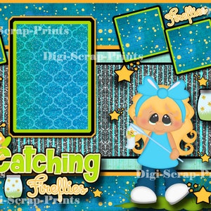 CATCHING FIRFLIES Girl ~ 2 Printed 12X12 Pre-made Scrapbook Pages Quick ...