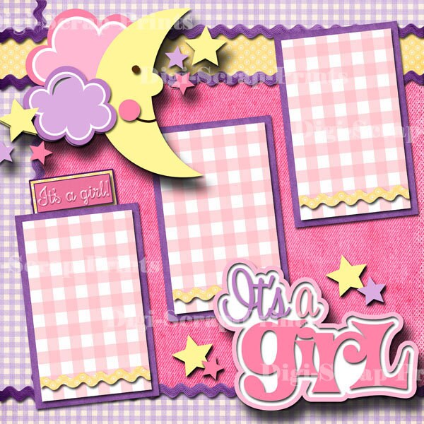 IT'S A GIRL Baby 2 Printed 12X12 Pre-made Scrapbook Pages Ez Quick ...