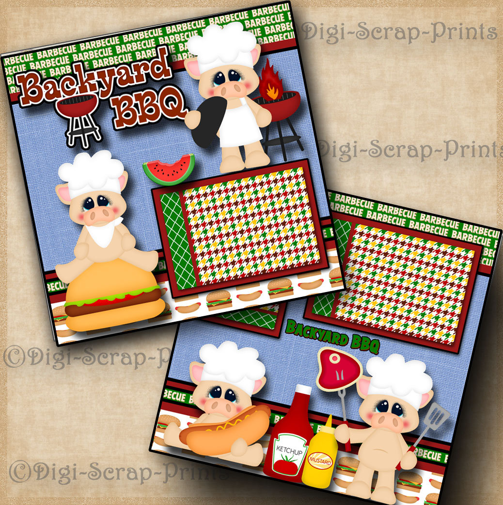 BACKYARD BBQ Grill 2 Printed 12X12 Pre-made Scrapbook Pages Quick EZ ...