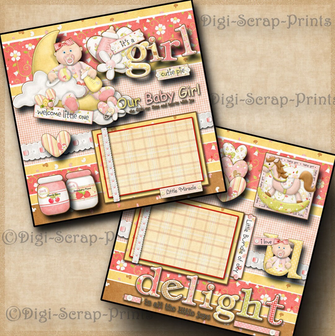 BABY GIRL ~ 2 Printed 12X12 Pre-made Scrapbook Pages Quick Pages ...
