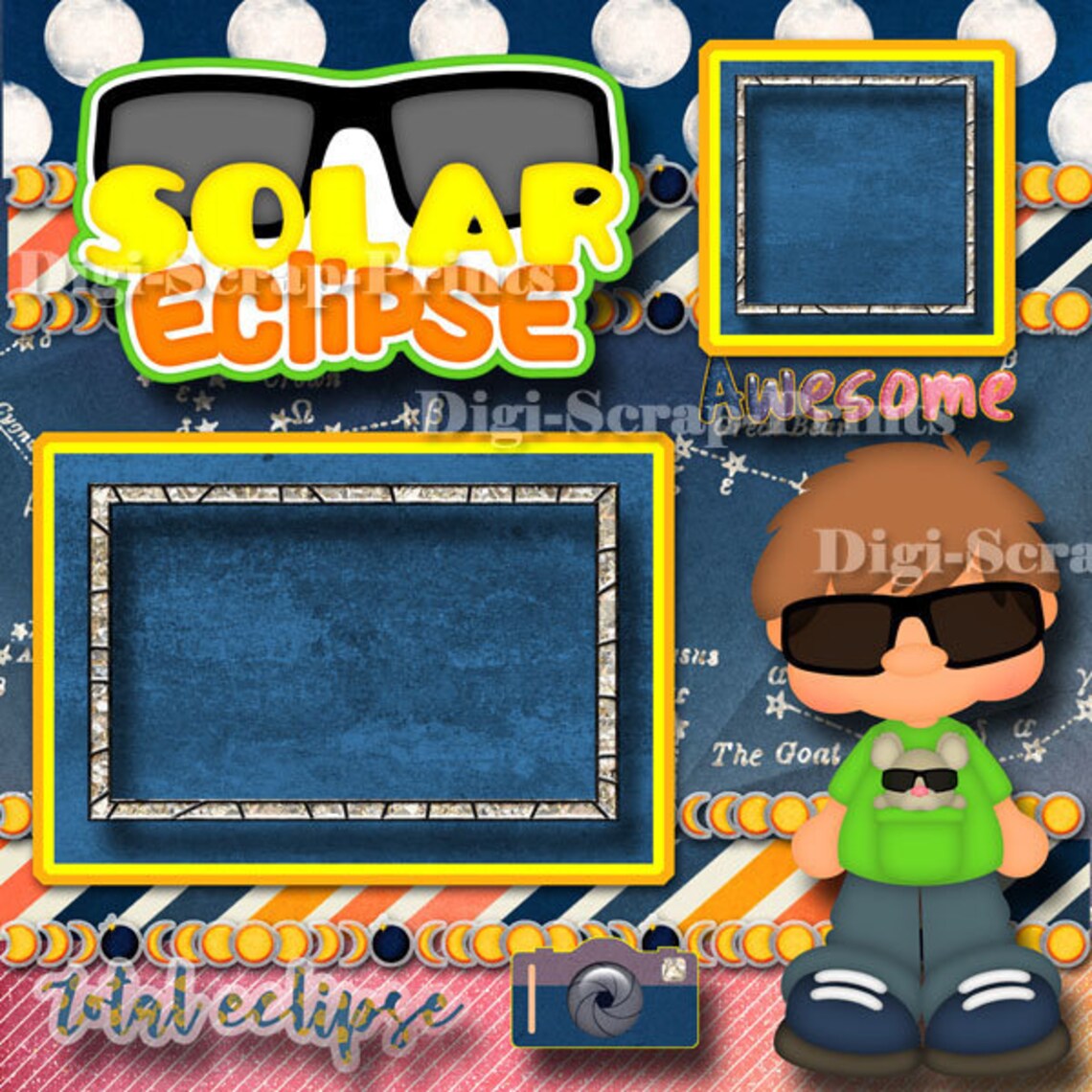 SOLAR ECLIPSE 2024 2 Printed 12X12 Pre-made Scrapbook Pages Quick Pages ...