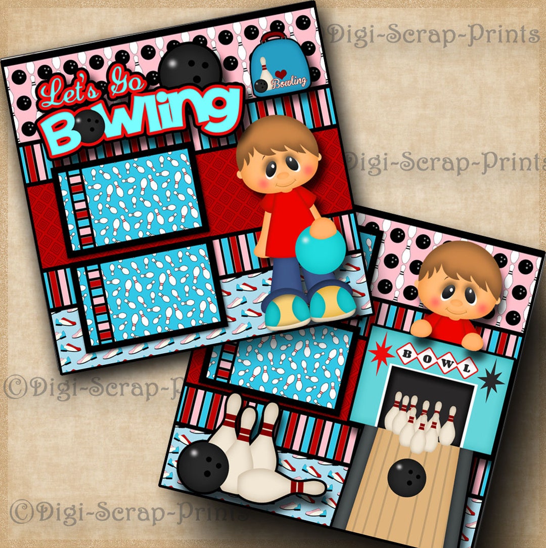 BOWLING BOY ~ 2 Printed 12X12 Pre-made Scrapbook Pages Quick EZ Pages ...