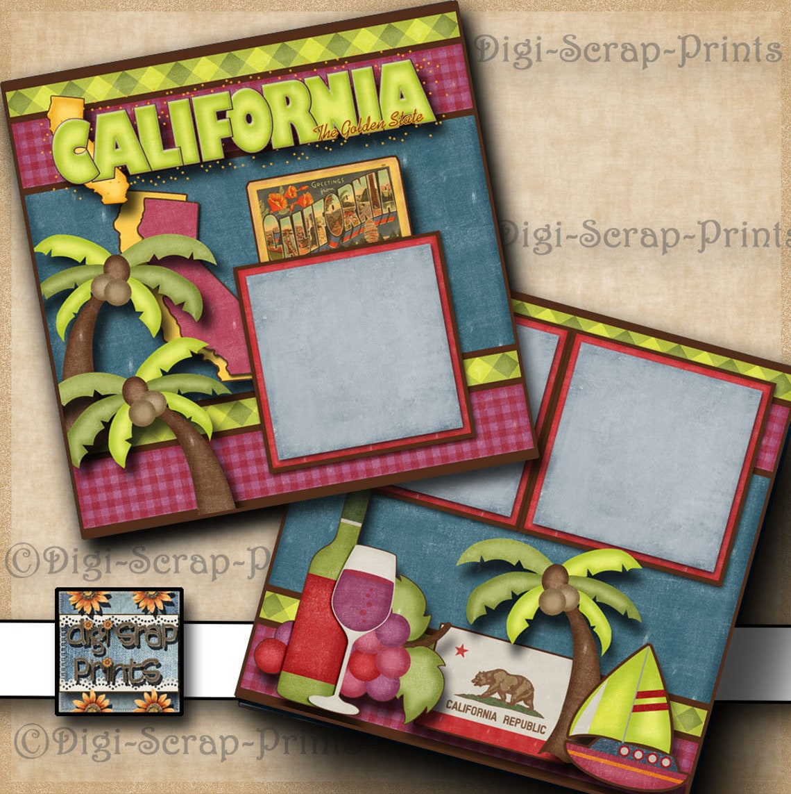 CALIFORNIA VACATION 2 Printed 12X12 Pre-made Scrapbook Pages Quick ...
