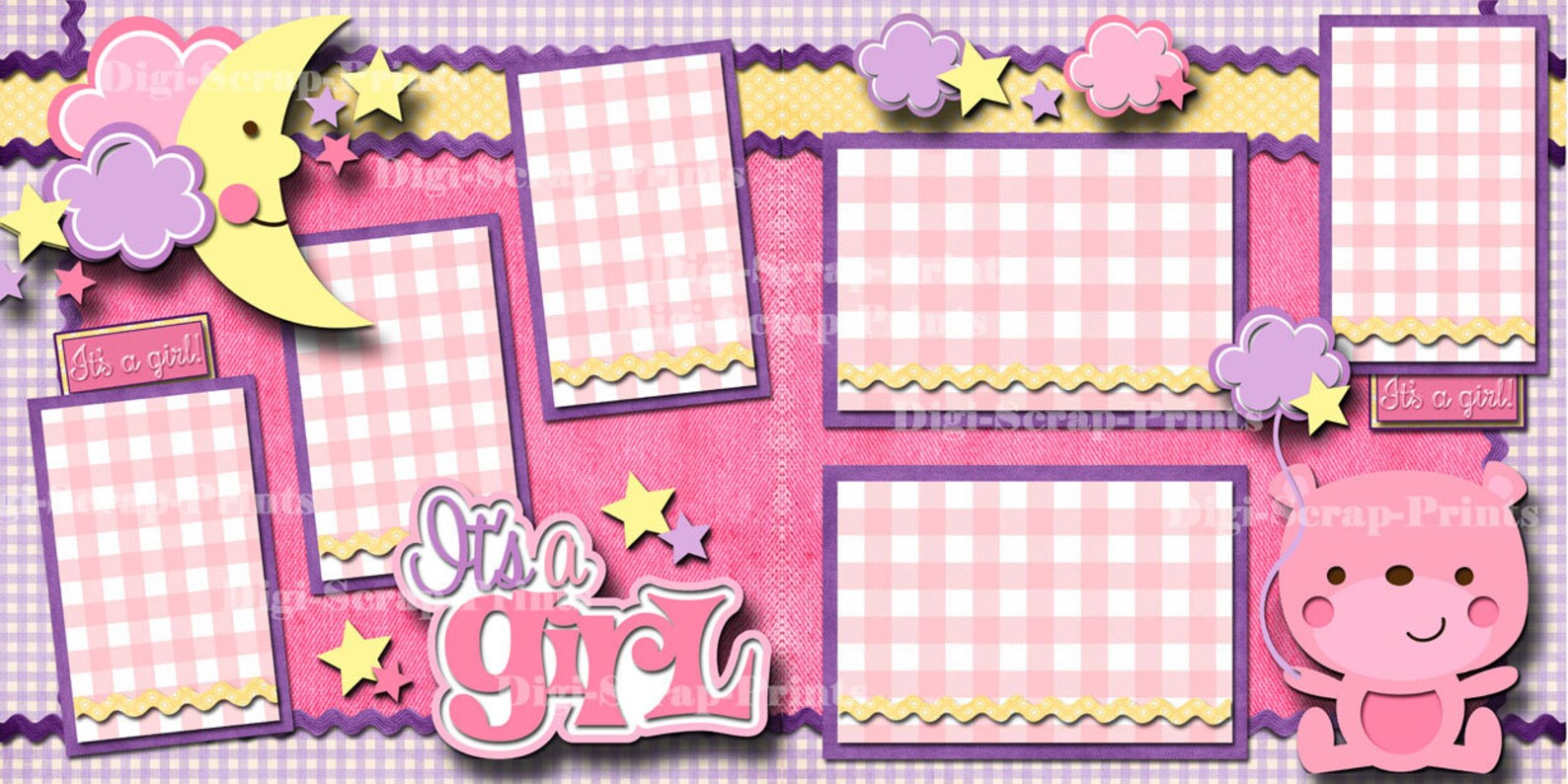 IT'S A GIRL Baby 2 Printed 12X12 Pre-made Scrapbook Pages Ez Quick ...