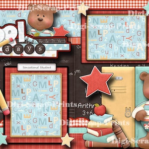 School Day Boy ~ 2 Printed 12X12 Pre-made Scrapbook Pages Quick Pages ...