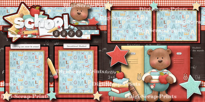 School Day Boy ~ 2 Printed 12X12 Pre-made Scrapbook Pages Quick Pages ...
