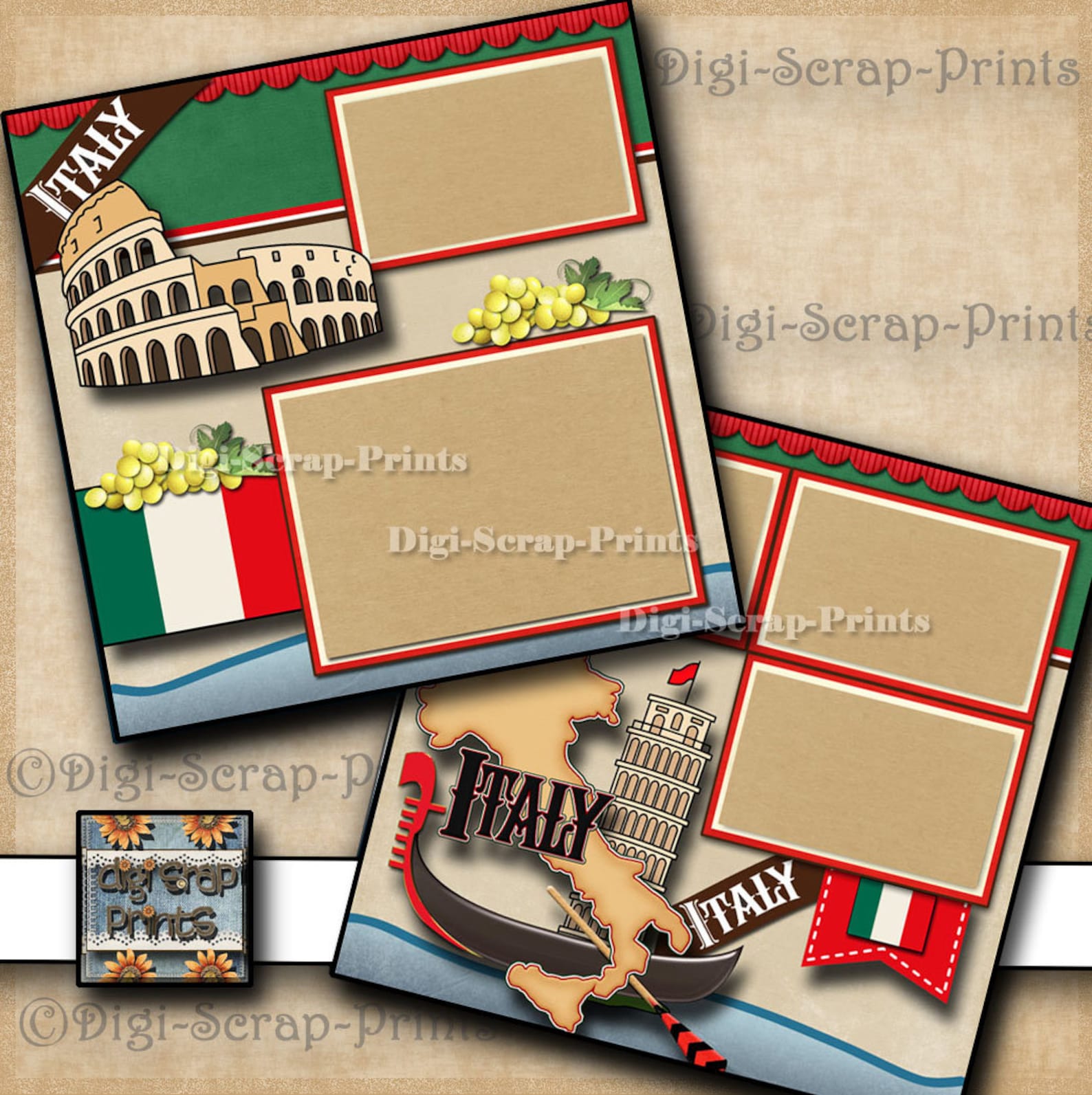 ITALY ~ Vacation Travel 2 Printed 12X12 Pre-made Scrapbook Pages Quick ...