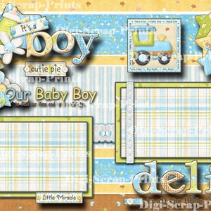 BABY BOY ~ 2 Printed 12X12 Pre-made Scrapbook Pages Quick Pages Digital ...