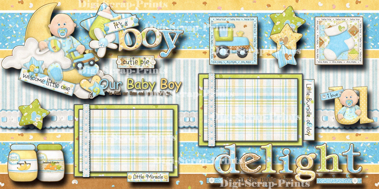 BABY BOY ~ 2 Printed 12X12 Pre-made Scrapbook Pages Quick Pages Digital ...