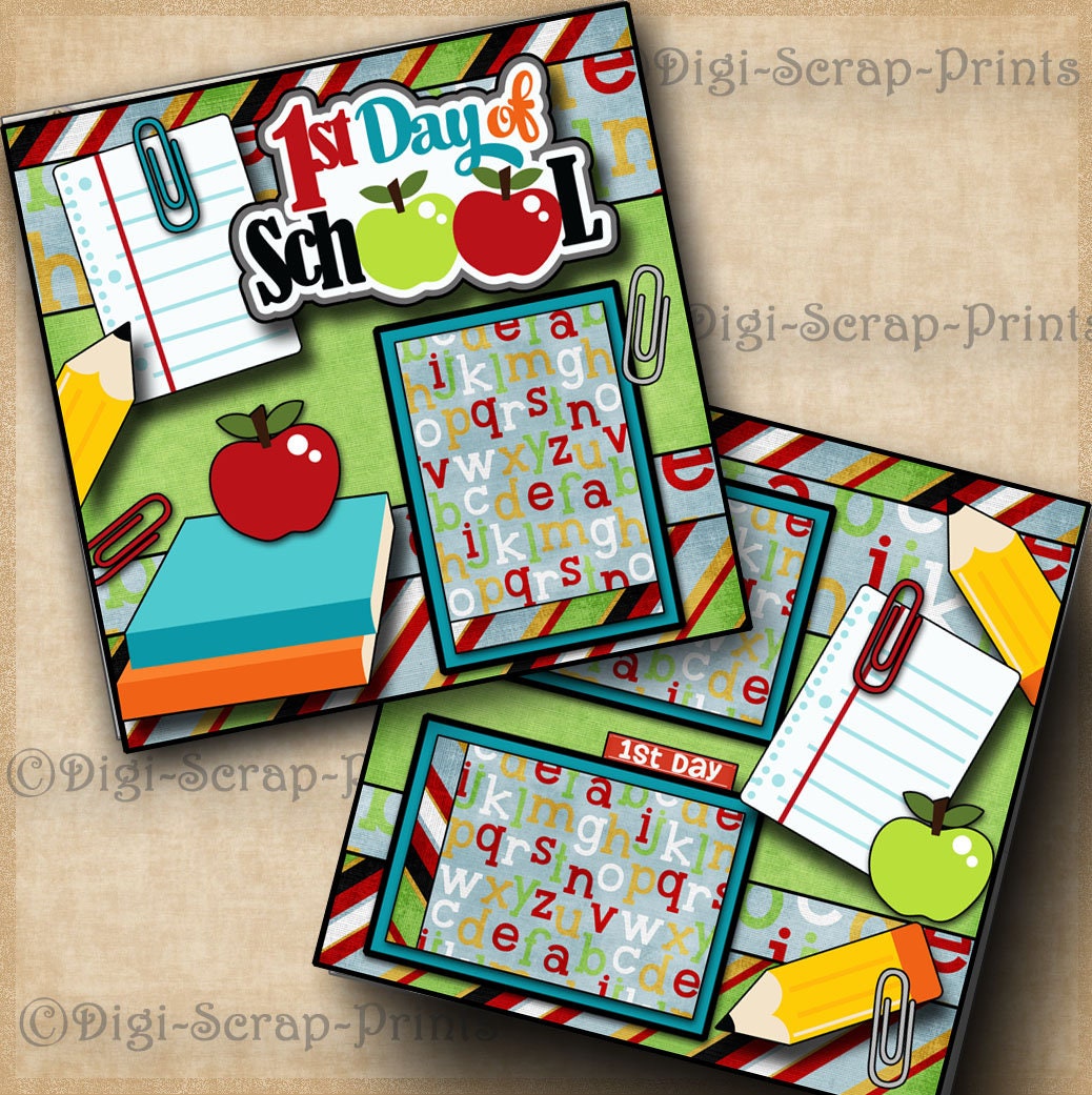 1ST DAY of SCHOOL ~ Grade ~ 2 Printed 12X12 Pre-made Scrapbook Pages ...