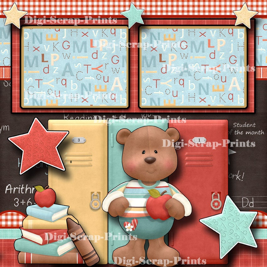 School Day Boy ~ 2 Printed 12X12 Pre-made Scrapbook Pages Quick Pages ...