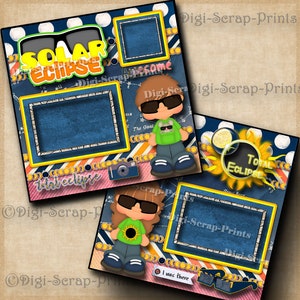 SOLAR ECLIPSE 2024 2 Printed 12X12 Pre-made Scrapbook Pages Quick Pages ...