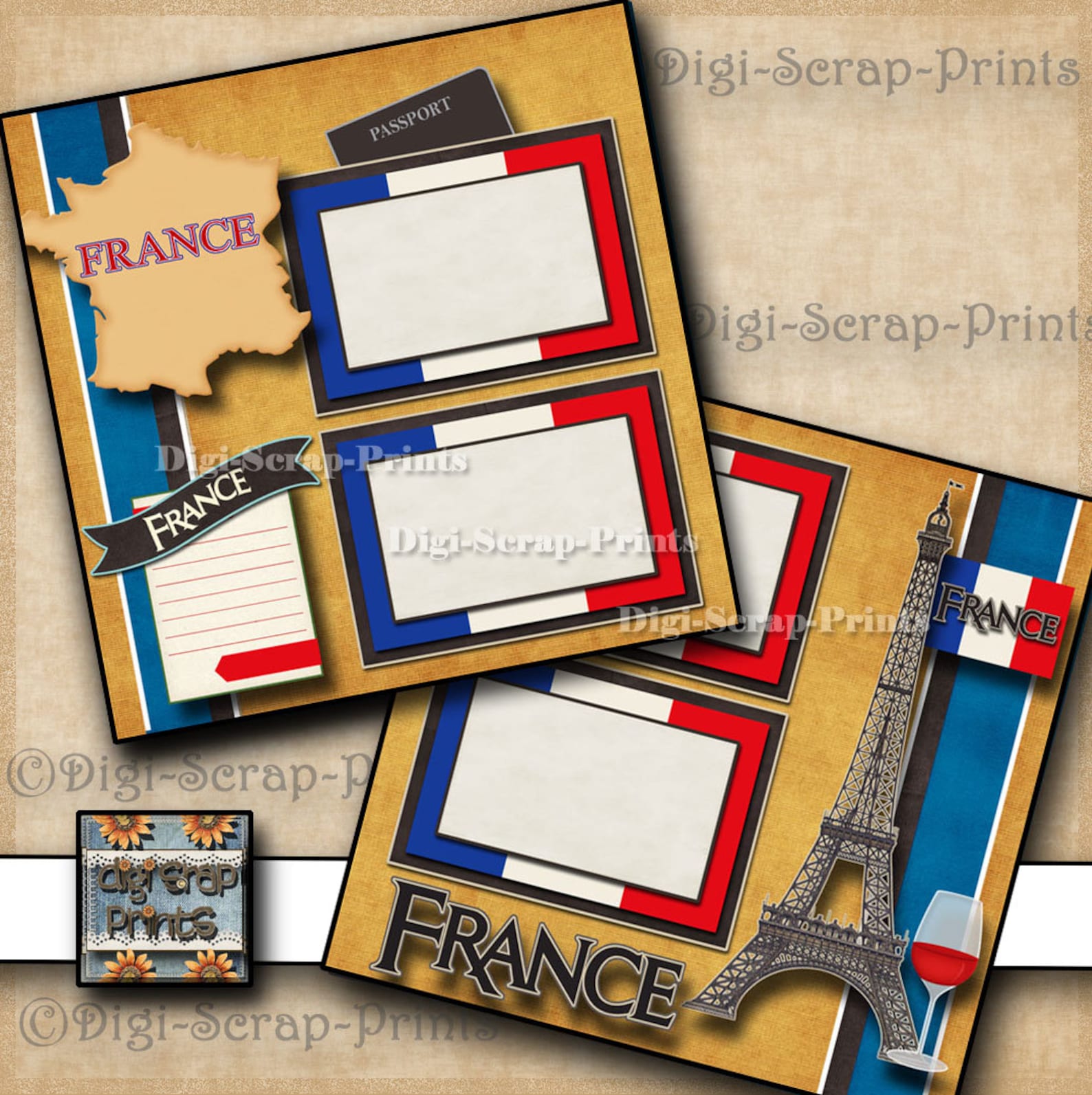 FRANCE ~ Vacation Travel 2 Printed 12X12 Pre-made Scrapbook Pages Quick ...