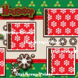 Up on the Housetop Christmas Reindeer 2 Printed 12X12 Scrapbook Pages ...