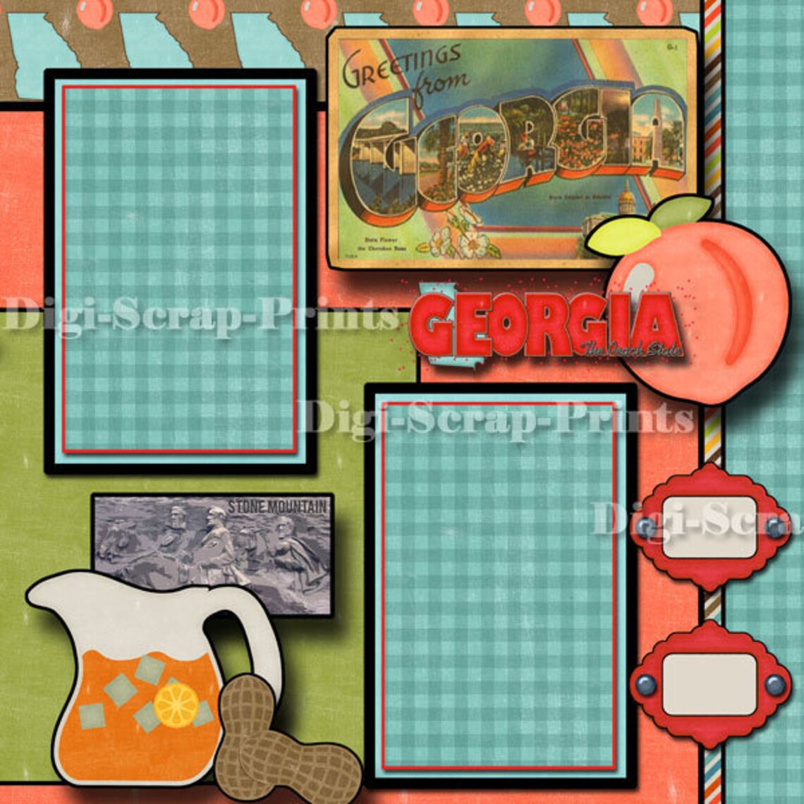 GEORGIA Vacation 2 Printed 12X12 Pre-made Scrapbook Pages Quick Pages Scrapbooking Paper Travel ...