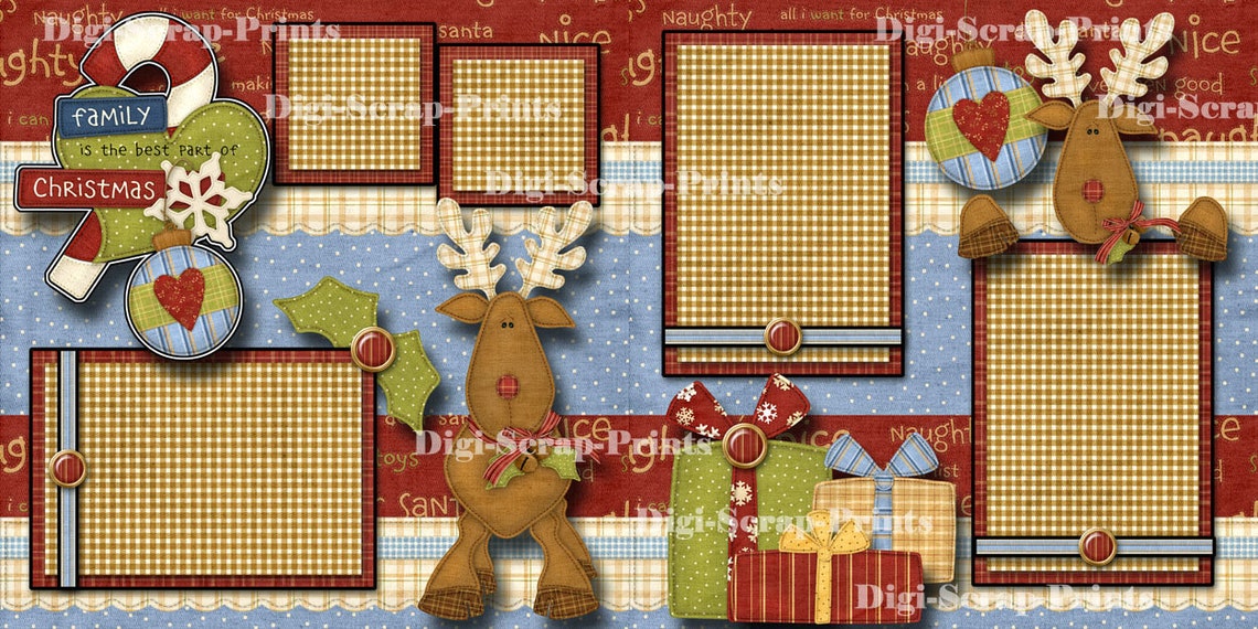 Family CHRISTMAS Reindeer CUTE ~ 2 Printed 12X12 Pre-made Scrapbook ...