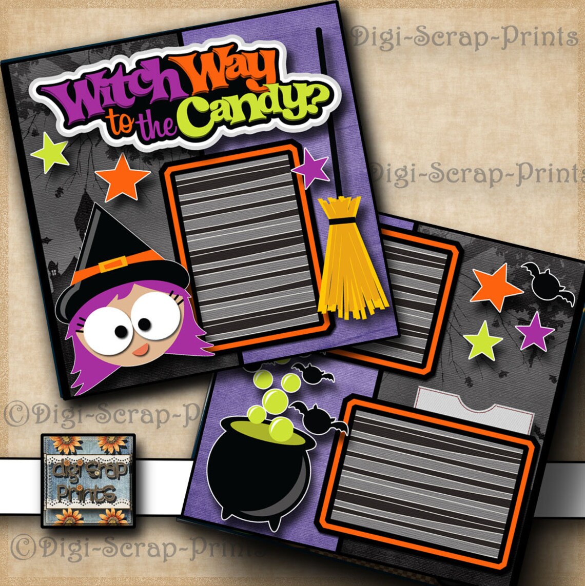 HALLOWEEN Witch Way to the Candy 2 Printed 12X12 Pre-made Scrapbook ...