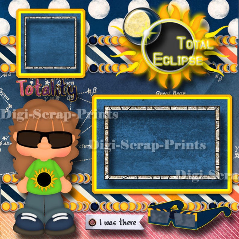 SOLAR ECLIPSE 2024 2 Printed 12X12 Pre-made Scrapbook Pages Quick Pages ...