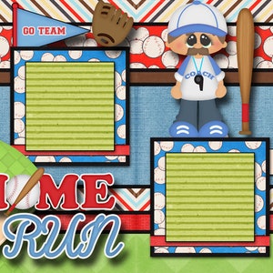 HOME RUN 2 Printed 12x12" Pre-made Scrapbook Pages Quick Premade Paper ...