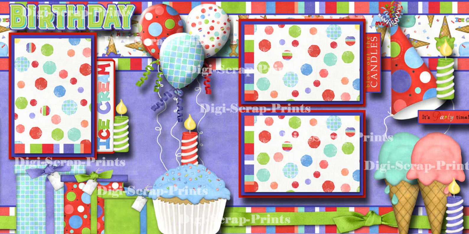 BIRTHDAY ~ 2 Printed 12X12 Pre-made Scrapbook Pages Quick EZ Pages ...