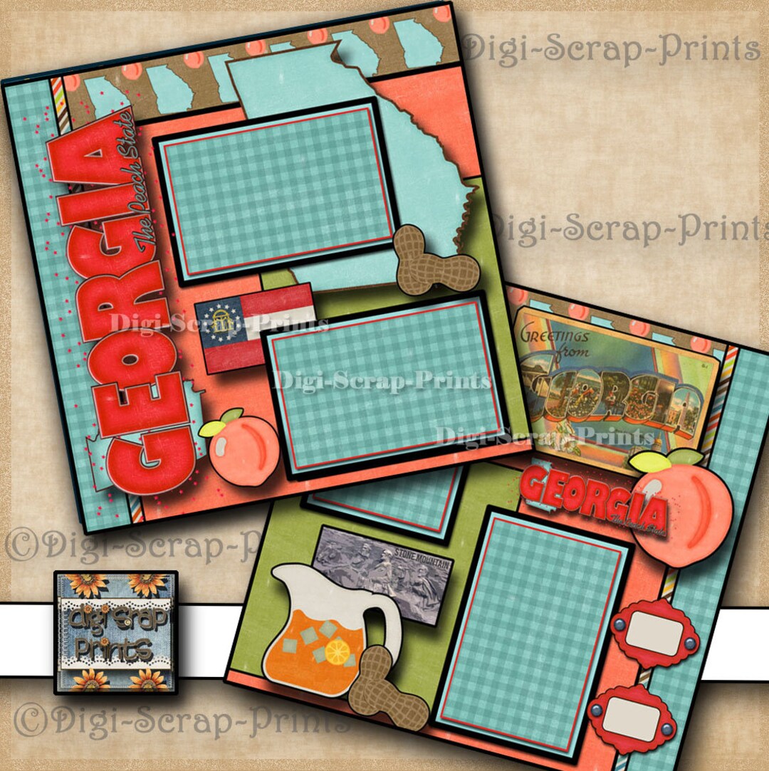 GEORGIA ~ Vacation 2 Printed 12X12 Pre-made Scrapbook Pages Quick Pages Scrapbooking Paper ...