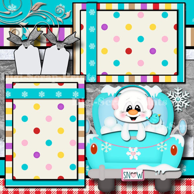 IT'S SNOW TIME ~ Winter Snow ~ 2 Printed 12X12 Pre-made Scrapbook Pages ...
