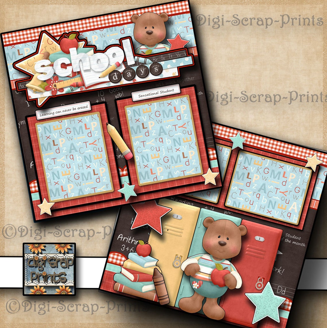 School Day Boy 2 Printed 12X12 Pre-made Scrapbook Pages Quick Pages ...