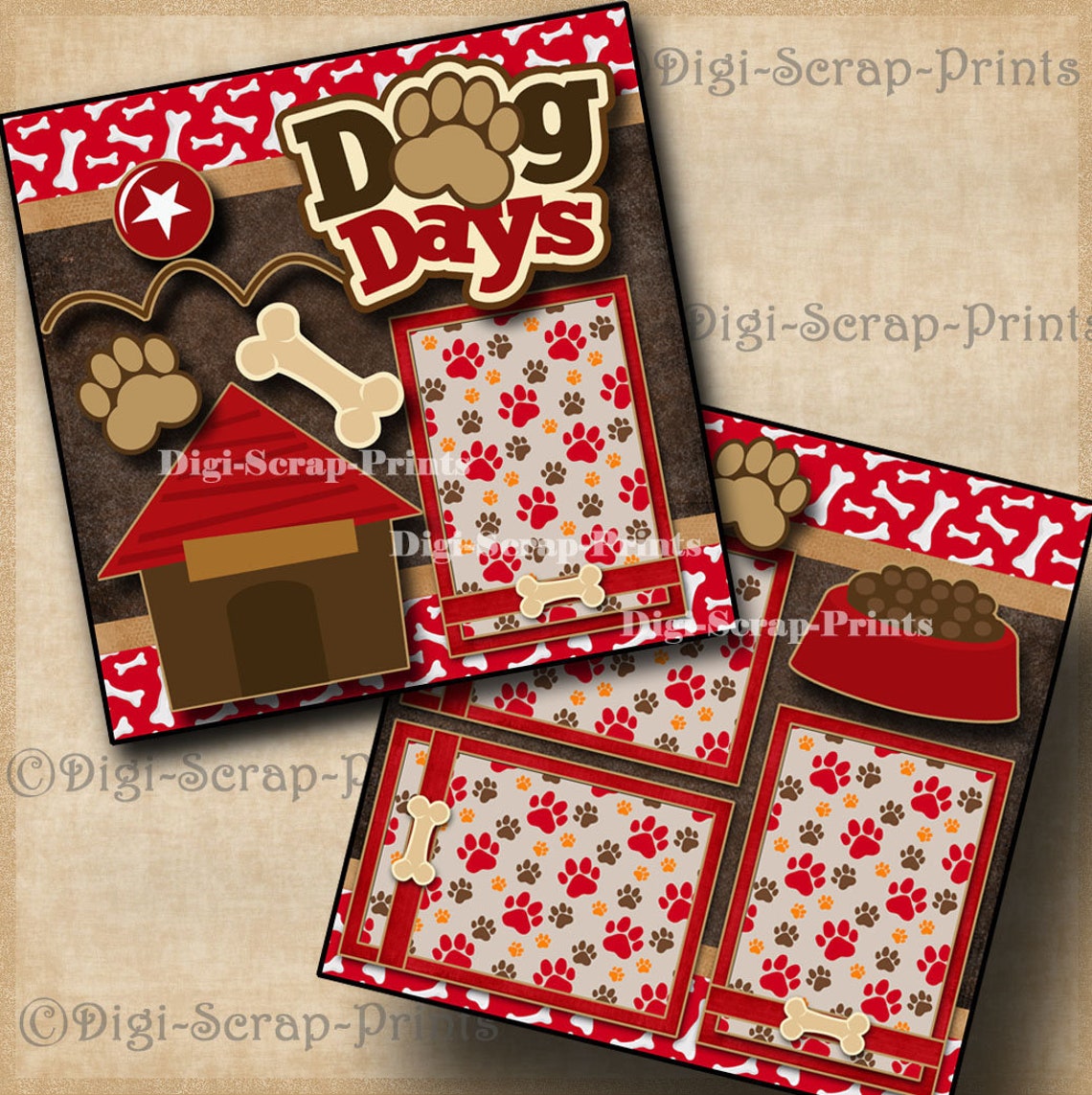 DOG DAYS ~ Pet Puppy ~ 2 Printed 12X12 Pre-made Scrapbook Pages EZ ...
