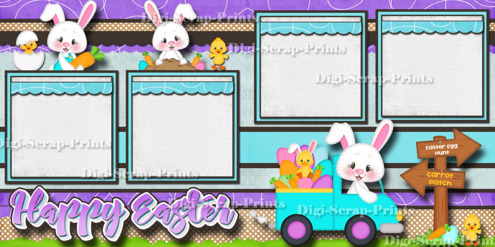 HAPPY EASTER ~ Bunny Decorating Eggs Boy Girl Printed 12X12 Pre-made ...