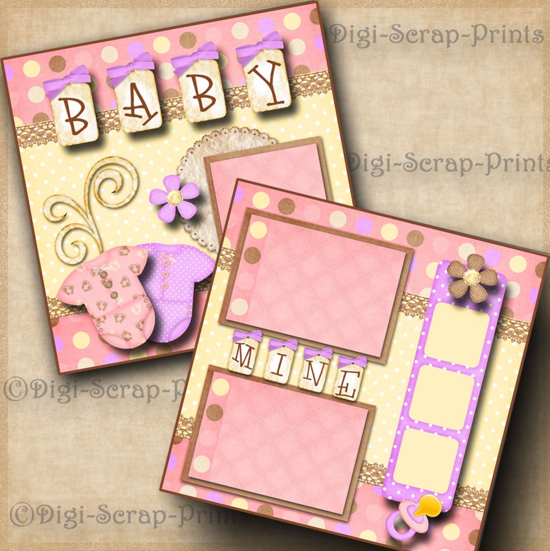 BABY GIRL ~ 2 Printed 12X12 Pre-made Scrapbook Pages Quick Pages ...