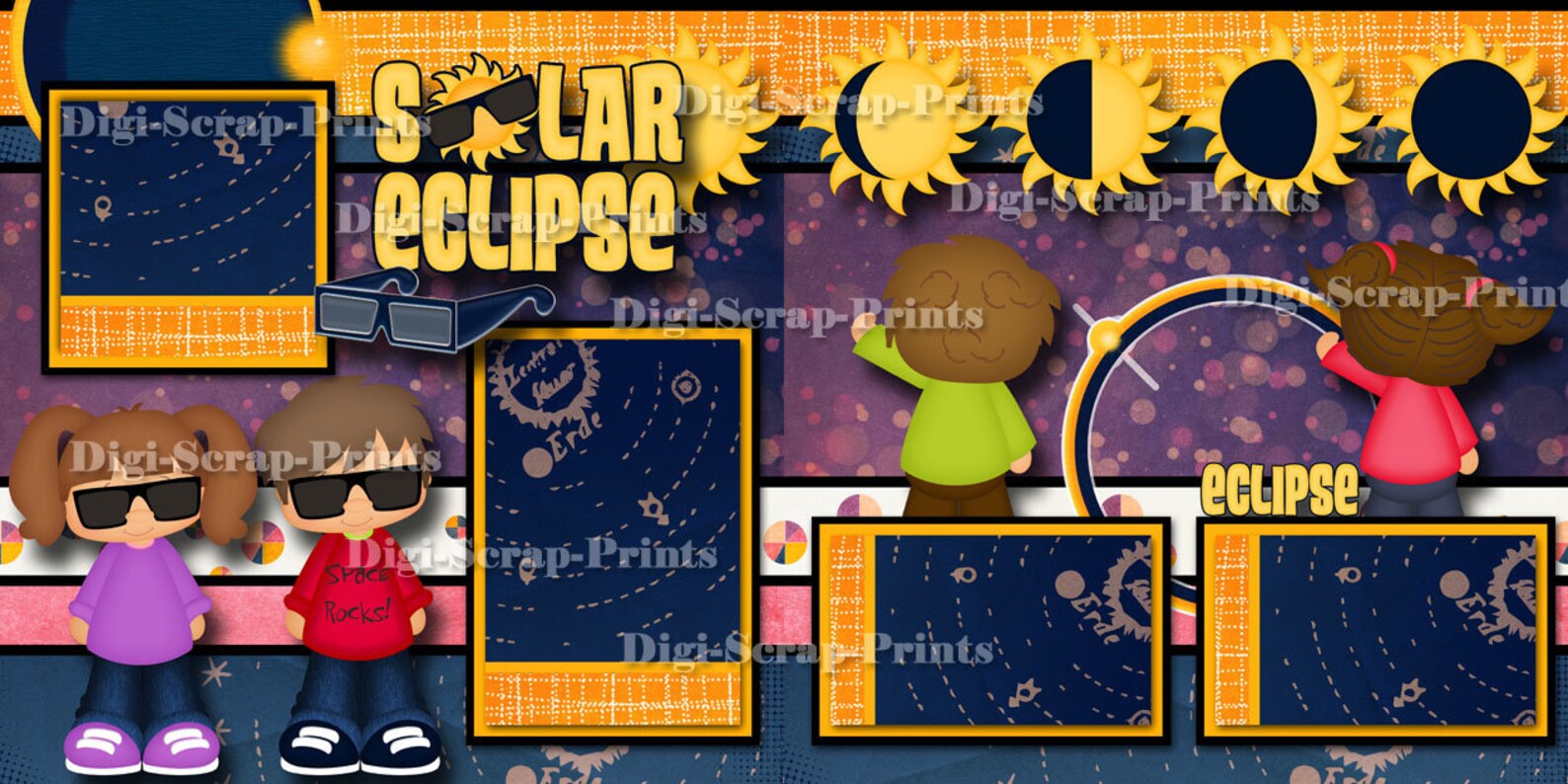 SOLAR ECLIPSE 2024 2 Printed 12X12 Pre-made Scrapbook Pages Quick Pages ...