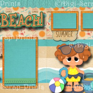 BEACH DAY Girl ~ 2 Printed 12X12 Pre-made Scrapbook Pages Quick EZ ...