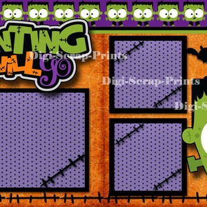 HALLOWEEN ~ Haunting We Go ~ 2 Printed 12X12 Pre-made Scrapbook Pages ...