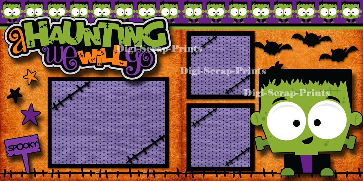 HALLOWEEN ~ Haunting We Go ~ 2 Printed 12X12 Pre-made Scrapbook Pages ...