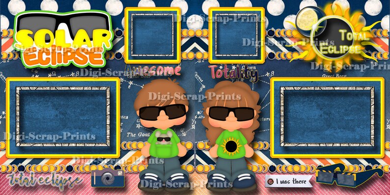 SOLAR ECLIPSE 2024 2 Printed 12X12 Pre-made Scrapbook Pages Quick Pages ...