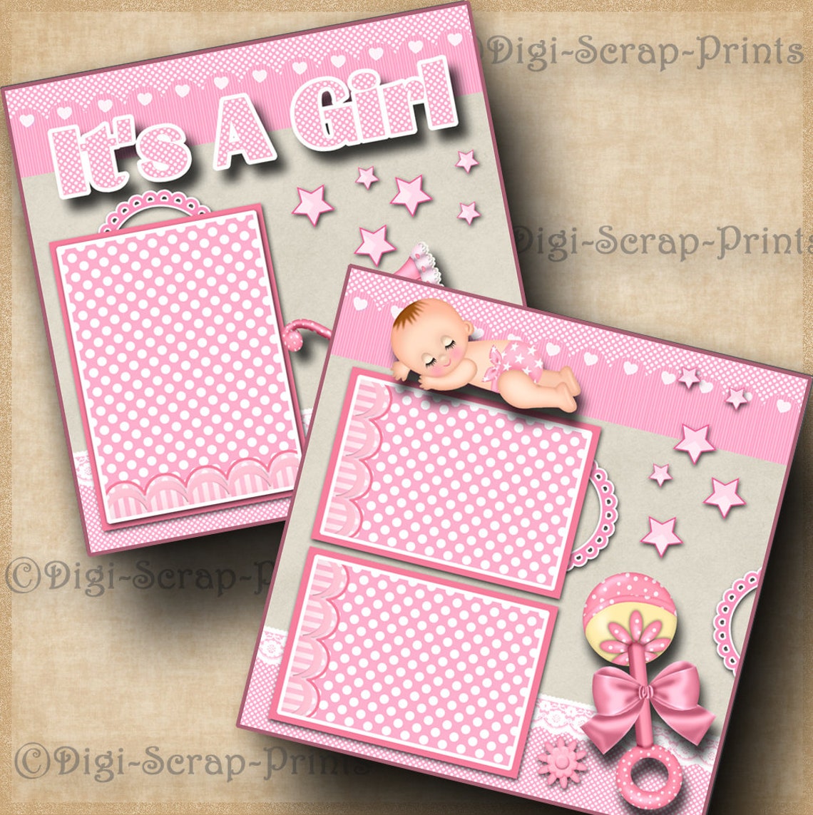 BABY GIRL ~ 2 Printed 12X12 Pre-made Scrapbook Pages Quick Pages ...