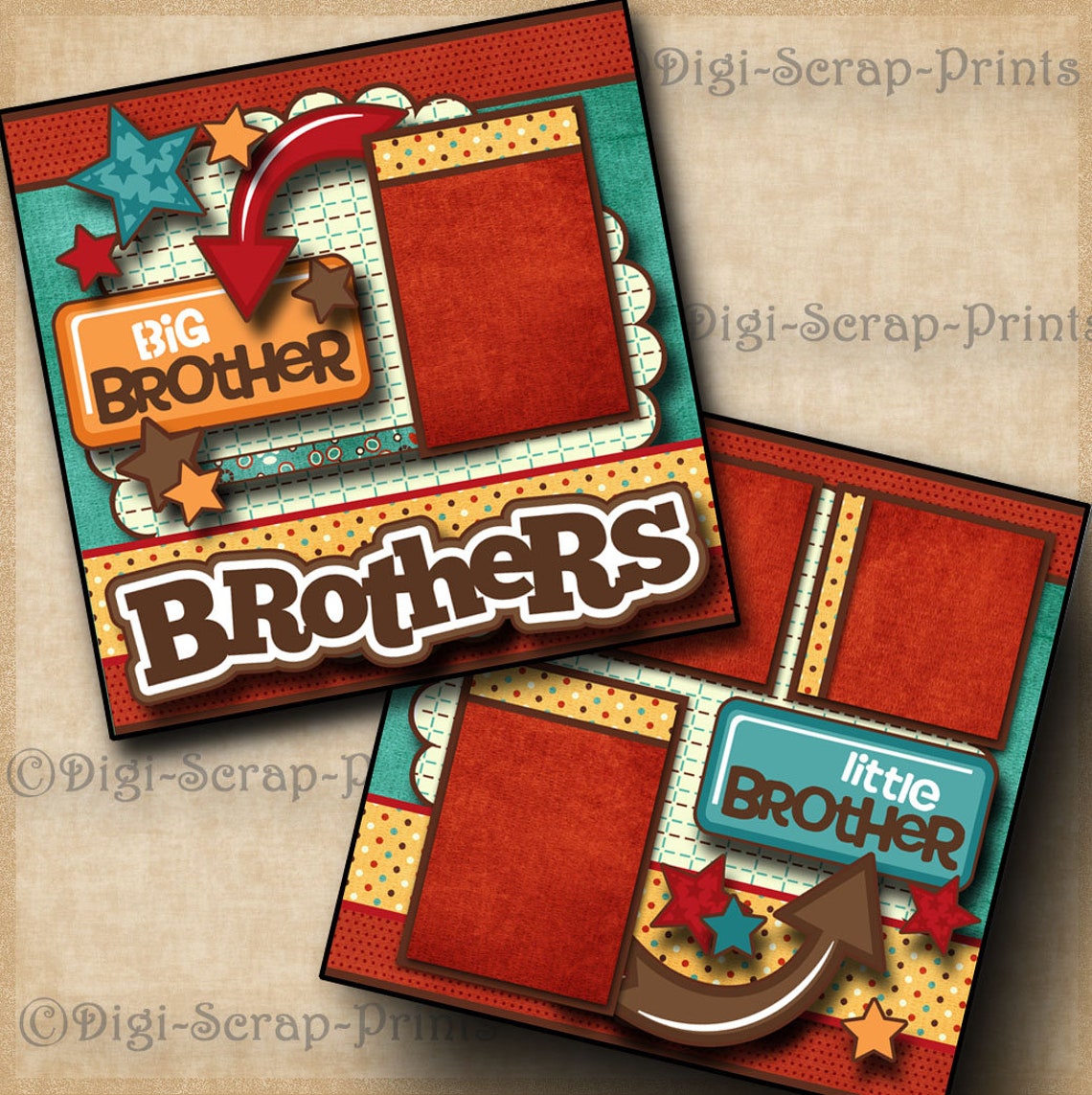 Brothers ~ 2 Printed 12X12 Pre-made Scrapbook Pages Quick EZ Pages ...