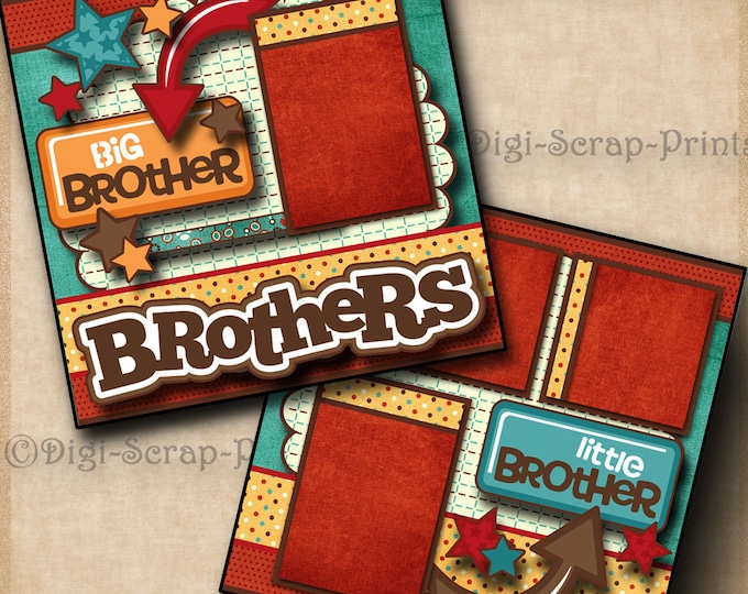 Brothers 2 Printed 12X12 Pre-made Scrapbook Pages Quick EZ Pages Paper ...